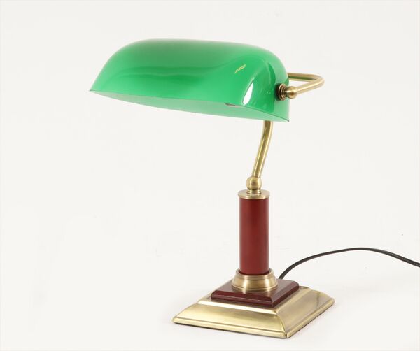 Slutpris för SKRIVBORDSLAMPA, glas/metall, 1900-tal.