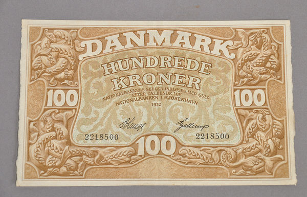 Slutpris för Dansk 100 kr. seddel fra