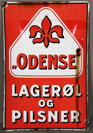 Slutpris för Odense lagerøl og pilsner emaljeskilt,